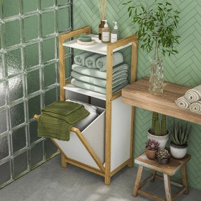 HOMCOM Bamboo Freestanding Laundry Hamper Cabinet - Koupelnová skříňka s proutěným košem - 2 police - 40L x 30Š x 86,5V cm