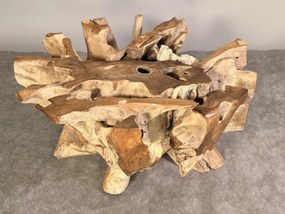 Konferenční stolek Rootblock z teakového kořene se sklem 85 cm – přírodní, Jáva