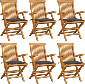 vidaXL Zahradní židle s poduškami 6 ks masivní teak [3062547] Barva: antracitová