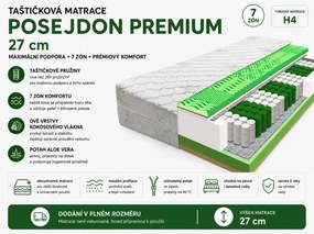 POSEJDON Premium 27 cm 7-zónová oboustranná taštičková matrace s dvojitým kokosem a Aloe Vera 80x200 27 ECOMATRACE psp2780