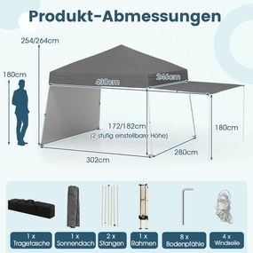 Costway Výsuvný pavilon s 2 přestavitelnými bočními stěnami na markýzový kempový
