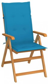 Skládací zahradní židle s poduškami teak / látka Dekorhome Světle modrá