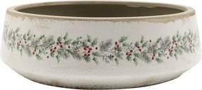Béžová keramická mísa s cesmínou Holly Christmas Antique – Ø 30*10 cm