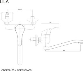 Mereo Mereo, Dřezová nástěnná baterie, Lila, s ramínkem plochým vyhnutým 180 mm, chrom, MER-CBEE301A05