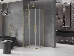 Mexen Velar Duo, sprchový kout s posuvnými dveřmi 80 x 80 cm, 8mm sklo námraza, zlatá lesklá, 871-080-080-32-50