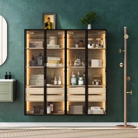 Aosom Koupelnová skříňka 74x36x155 cm s LED osvětlením do koupelny, praktická pro rodinnou koupelnu, černá