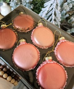 Set 6ks růžová skleněná ozdoba makronka Macrons - Ø 6*2,5 cm