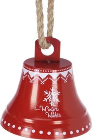 Vánoční červený zvoneček Fantasy s vločkou 12 × 13 cm
