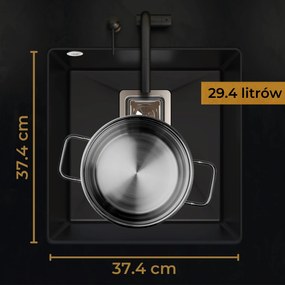 Sink Quality Argon 50, kuchyňský granitový dřez 420x420x225 mm + chromový sifon, černá skvrnitá-Brocade, SKQ-ARG.B.1KBO.50.X