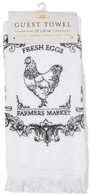 Bílý froté ručník se slepičkami Rustic Farm Living – 40x66 cm