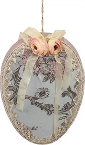 Modré závěsné vajíčko zdobené květy a mašlí Fancy - 21*4*30 cm