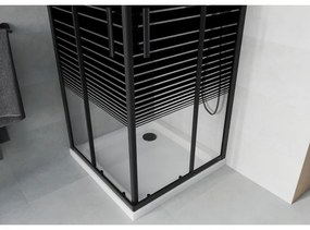 Mexen Rio, čtvercový sprchový kout 80(dveře)x80(dveře)x190 cm, 5mm čiré sklo-vzor pásky, černý profil + bílá sprchová vanička SLIM, 860-080-080-70-20-4010B