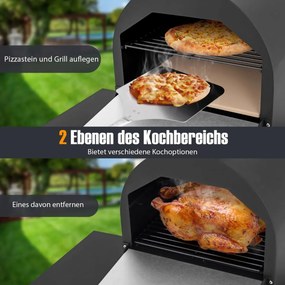 Costway Venkovní pizza pec s bočními policemi grilovací rošt vyrobený z nerezové
