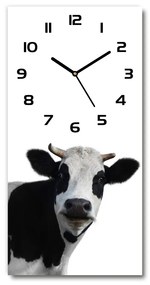 Wallmuralia Nástěnné skleněné hodiny Strakatá kráva 30x60 cm