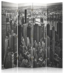 Ozdobný paraván, Manhattan v černé a bílé - 145x170 cm, čtyřdílný, klasický paraván