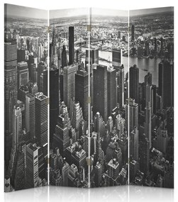 Ozdobný paraván, Manhattan v černé a bílé - 145x170 cm, čtyřdílný, obustranný paraván 360°