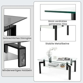Costway Obdélníkový skleněný konferenční stolek 2-Tier