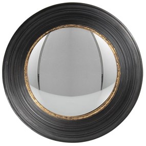 Vypouklé zrcadlo Beneoit s černým rámem se zlatou linkou – Ø 34 cm