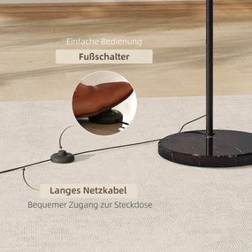 HOMCOM Oblouková lampa, stojací lampa, výškově nastavitelná, nožní vypínač, podstavec s efektem mramoru, 170-180cm, černá