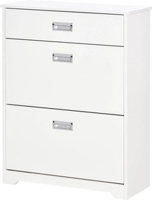 HOMCOM Botník s 2 skládacími zásuvkami, nastavitelnou policí + 1 zásuvkou + 1 pracovní plochou pro až 16 párů, 70cm x 29cm x 92cm, Bílý