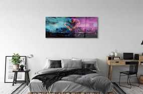 akrylový obraz DJ konzole barevné osvětlení 120x60 cm