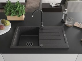 Mexen Bruno, granitový dřez 795x495x200 mm, 1-komorový, černá skvrnitá s černým sifonem, 6513791010-76-B