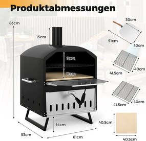 Costway Venkovní 40 cm Dřevěná trouba Pizza Trouba 2 Vrstvy Pizza Maker