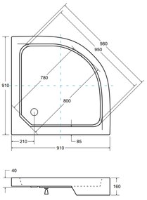 BESCO ALEX STONE EFFECT čtvrtkruhová sprchová vanička Rozměr A - 91 cm, Rozměr B - 91 cm, Rozměr C - 16 cm OLBVANACALE90S