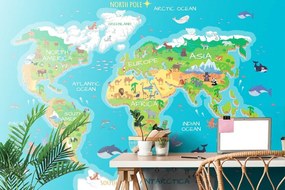 Samolepící tapeta zeměpisná mapa světa pro děti - 300x200 cm