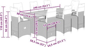 9dílný zahradní bistro set s poduškami černý polyratan 3277271