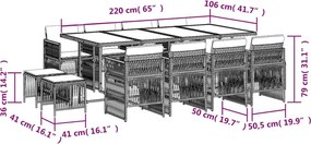 13dílný zahradní jídelní set s poduškami černý polyratan 3210978