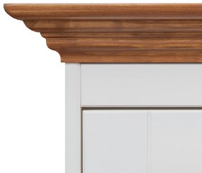 Massive home | Belluno Elegante bílá úzká vitrína z masivu s dubovou deskou levá