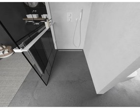 Mexen Kioto+ L, sprchová zástěna Walk-In s poličkou a věšákem 120 x 200 cm, 8mm čiré sklo černý vzor, ​​bílý profil, 800-120-123-20-78