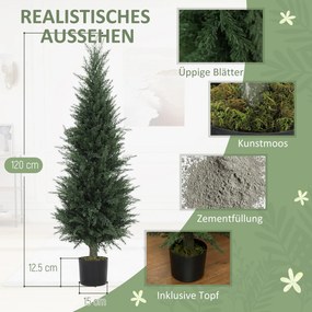HOMCOM Velký Umělý Cypřiš 120 cm, Umělé Rostliny v Květináči, UV Odolný Umělý Cypřiš pro Dekoraci Obývacího pokoje, Ložnice, Kanceláře a Balkonu
