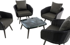 Lounge souprava Ameland plochý ratan anthrazit 45 cm (tmavě šedá) – černá