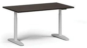 Výškově nastavitelný stůl OBOL, elektrický, 675-1325 mm, deska 1400x800 mm, bílá zaoblená podnož, wenge