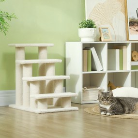 Schody pro psy a kočky PawHut 4stupňové plyšové béžové 63,5x43x60cm ideální pro starší zvířata | Aosom.de