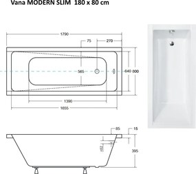 Besco Modern Slim obdélníková vana 180 x 80 cm akrylát bílá VANMOD18SLIM