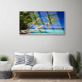 Obraz na skle Palma Strom Moře Krajina 120x60 cm