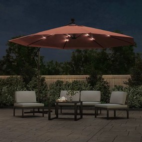 Boční zahradní slunečník s LED osvětlením terakotový 350 cm 313783