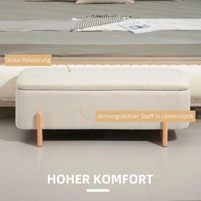 HOMCOM Lavice s úložným prostorem, čalouněná lavice s lněným vzhledem, dřevěné nohy, lavice s bezpečnostními panty do obývacího pokoje, ložnice, před…