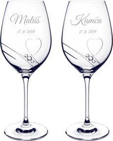 AKRISTAL Romantik - svatební skleničky na víno se jmény a Swarovski® Elements