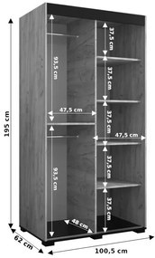 Šatní skříň 100 cm Bernard V1 (dub craft zlatý + černá). 1063509