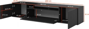 Eka Televizní skříňka GANA 200 cm, Dub Artisan/Černá