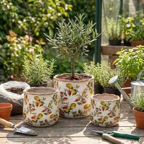 Keramický obal na květináč s citróny Lemon Grove M - Ø 14*12 cm