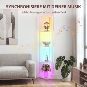 HOMCOM LED stojací lampa, 5stupňově stmívatelná lampa s policí, RGB měnění barev, dálkové ovládání B31-552V90WT