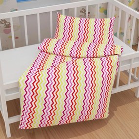 Biante Dětské bavlněné povlečení do postýlky Sandra SA-379 Žluto-růžovo-červené cik-cak proužky Do postýlky 90x130 a 40x60 cm