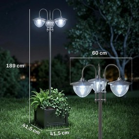 Outsunny solární světlo zahradní světlo 3-hlavová lampa s podstavcem květináče, vodotěsné, nerezová ocel, 60x55x189cm| Aosom