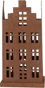 2ks rezavá dekorace / svícen domek Brocante rust - 14*14*27 / 11*11*23 cm