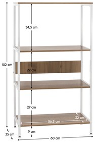 Kondela 4-policov regál, bílá/dub sonoma, SALVE
